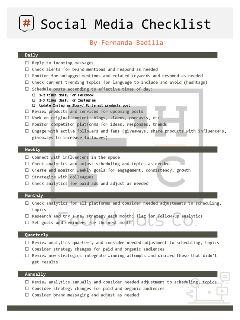 Social Media Checklist FHC | PDF