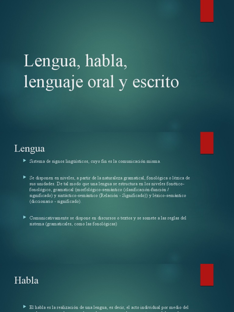 Lengua, Habla, Lenguaje Oral y Escrito | PDF