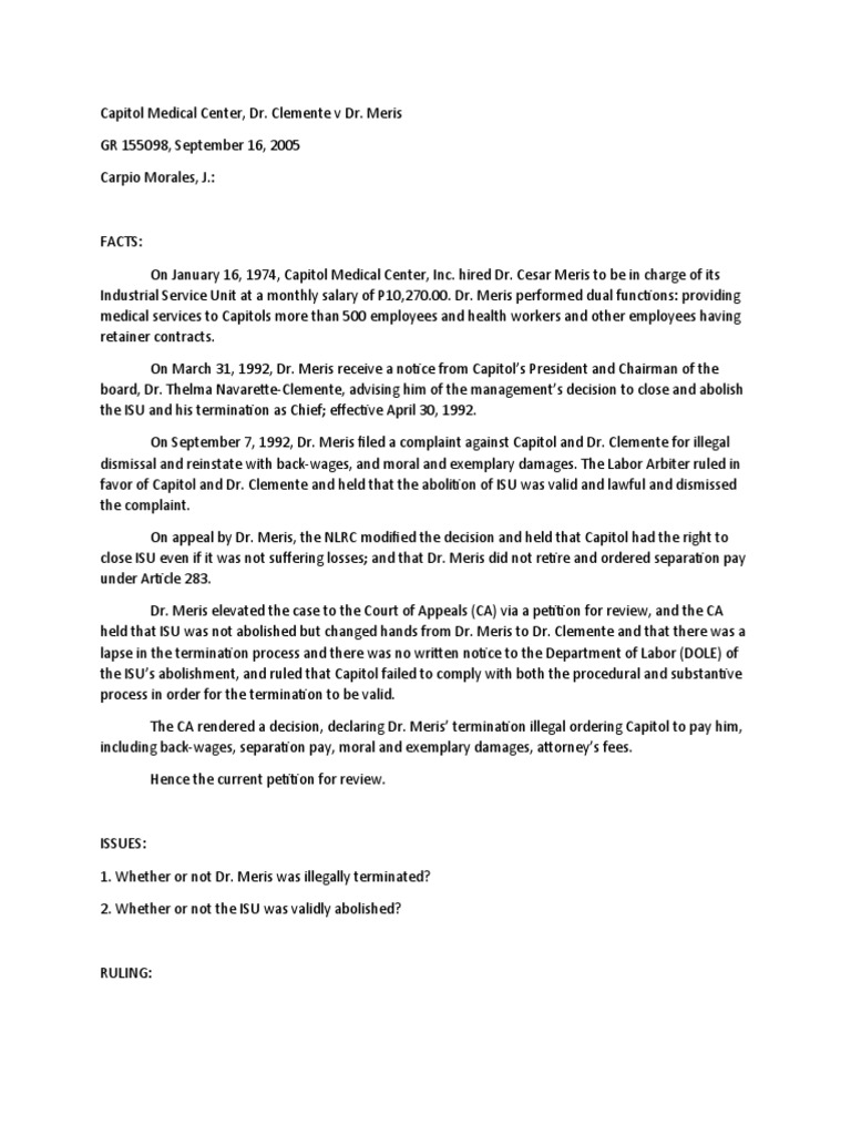 Dr. Meris' Illegal Termination Case | PDF | Complaint | Employment