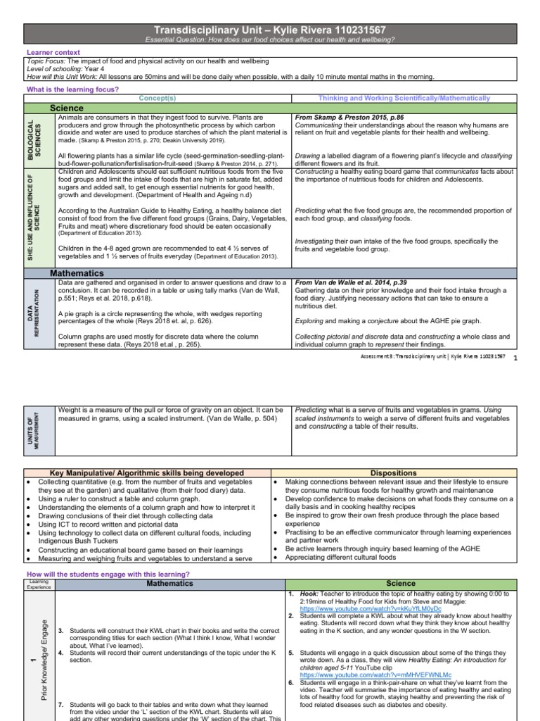 Transdisciplinary Unit | PDF | Foods | Educational Technology