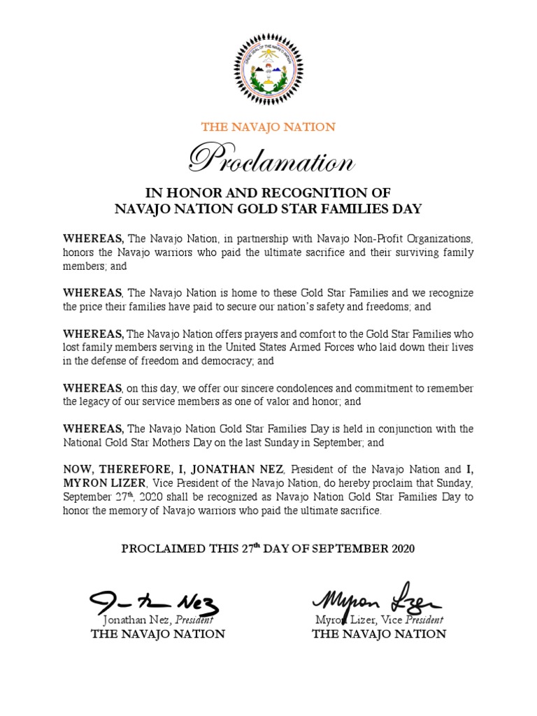 Proclamation - Navajo Nation Gold Star Families Day | PDF