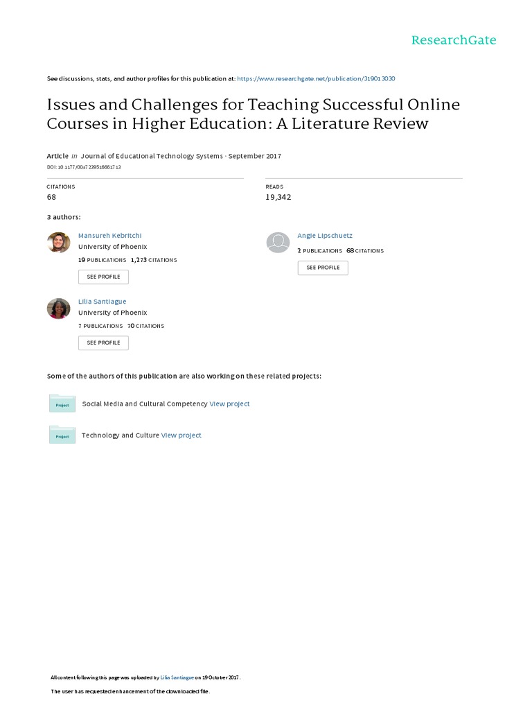 Issues and Challenges For Teaching Successful Online Courses in Higher ...