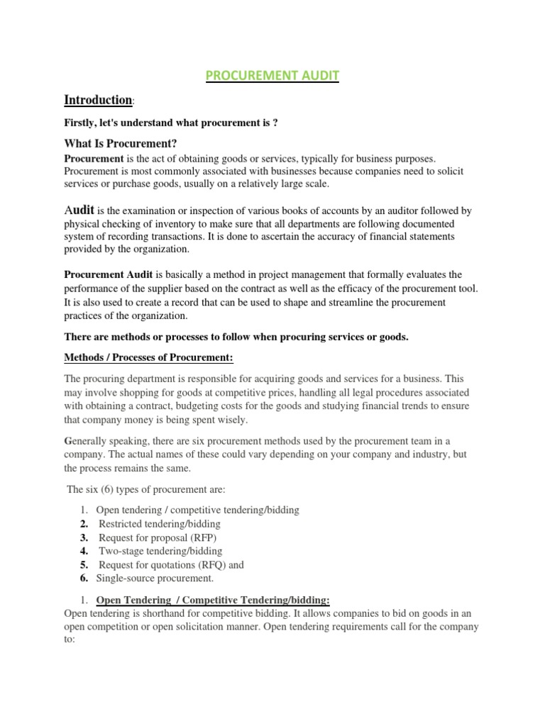 Procurement Audit Notes PDF | PDF | Request For Proposal | Procurement