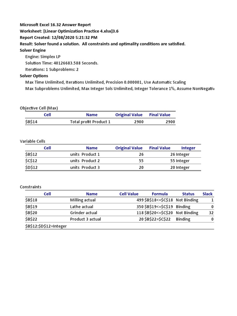 Linear Optimization Practice 4 | PDF | Linear Programming ...
