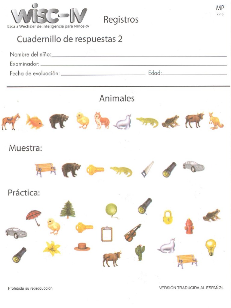 Cuadernillo Respuestas 2 Test (WISC-IV) (Manual Moderno) - Compressed | PDF