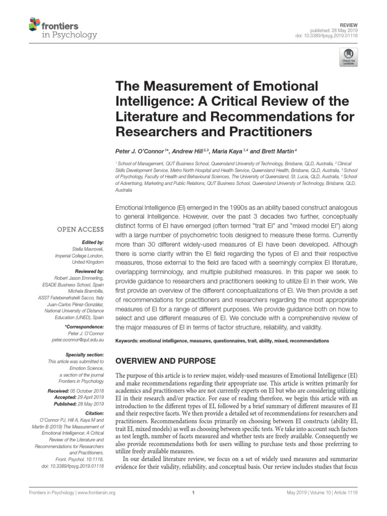 The Measurement of Emotional Intelligence A Critic PDF | PDF ...