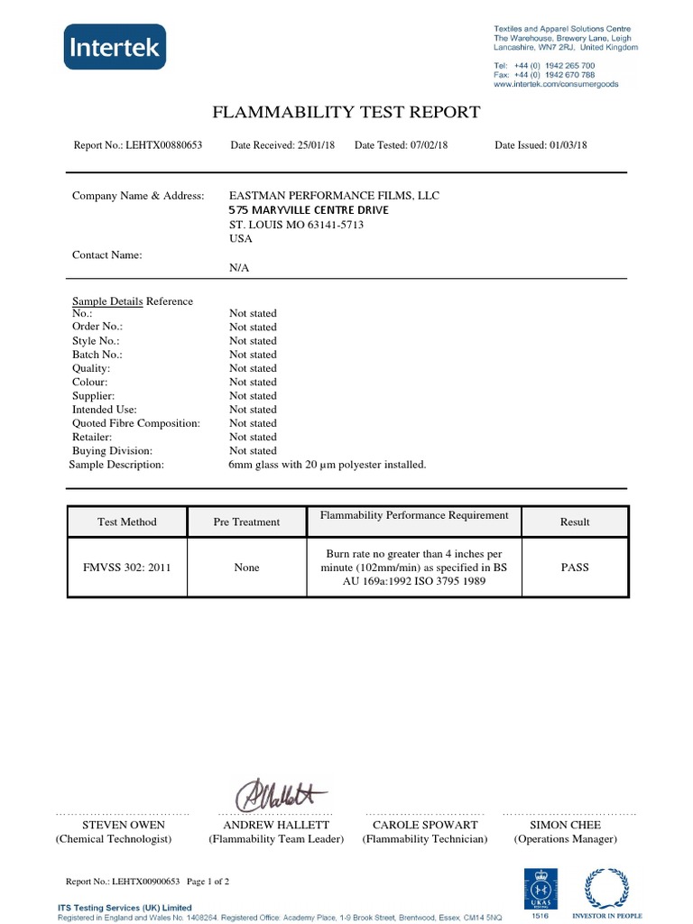Flammability Test Report: 575 Maryville Centre Drive | PDF ...