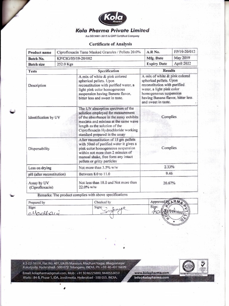 COA of Azithromycin TMG | PDF