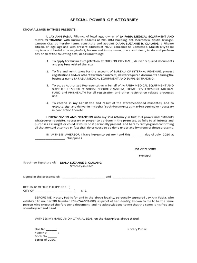 Spa Ja Fabia | PDF | Power Of Attorney | Notary Public