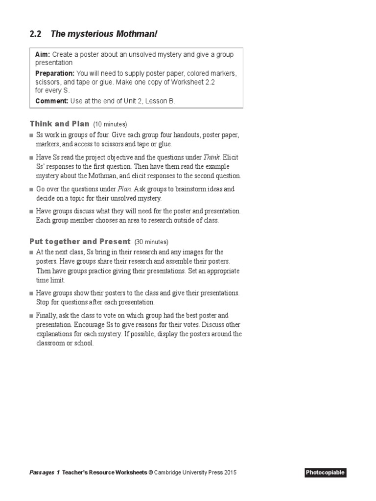 Unit2 Teacher Resource Worksheet 2 PDF | PDF | Poster | Cognition