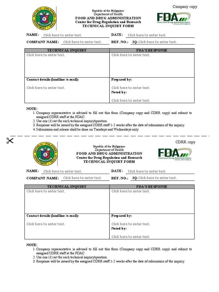 CDRR Technical Inquiry Form 3.0 | PDF | Food And Drug Administration ...