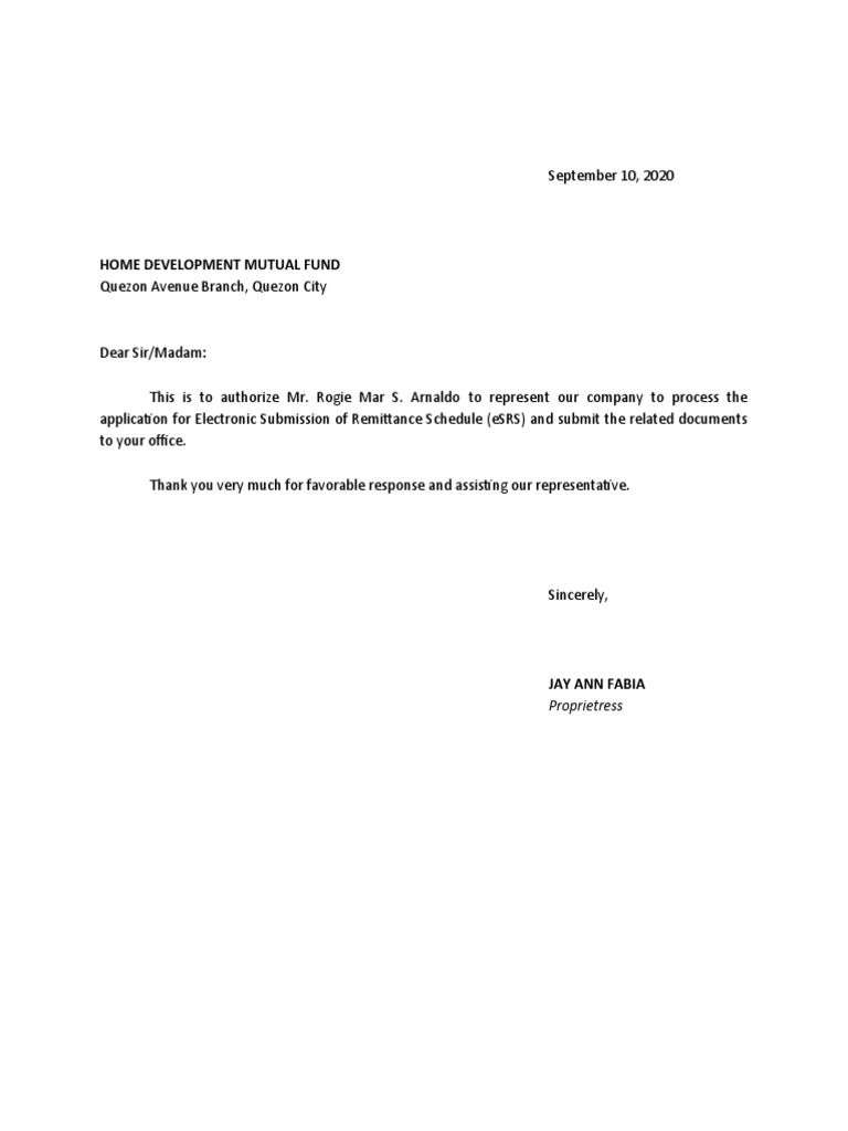 Letter of Authorization For Pagibig eSRS | PDF