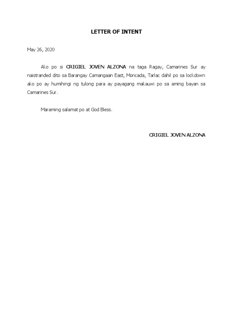 Letter of Intent | PDF