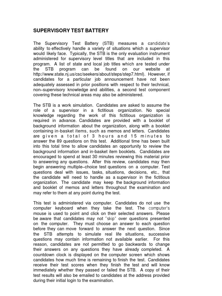 Supervisory Test Battery | PDF | Leadership | Psychological Concepts