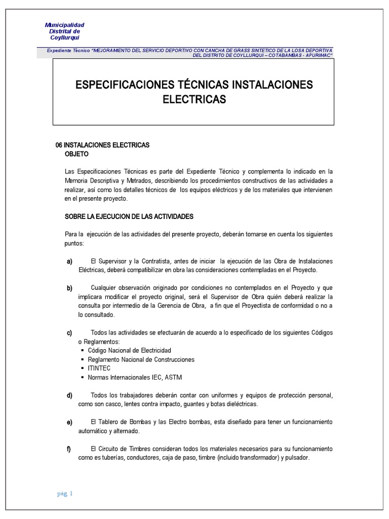 10.4 Especificaciones Técnicas Inst. Electricas | PDF | Enchufes y tomas de corriente alterna ...