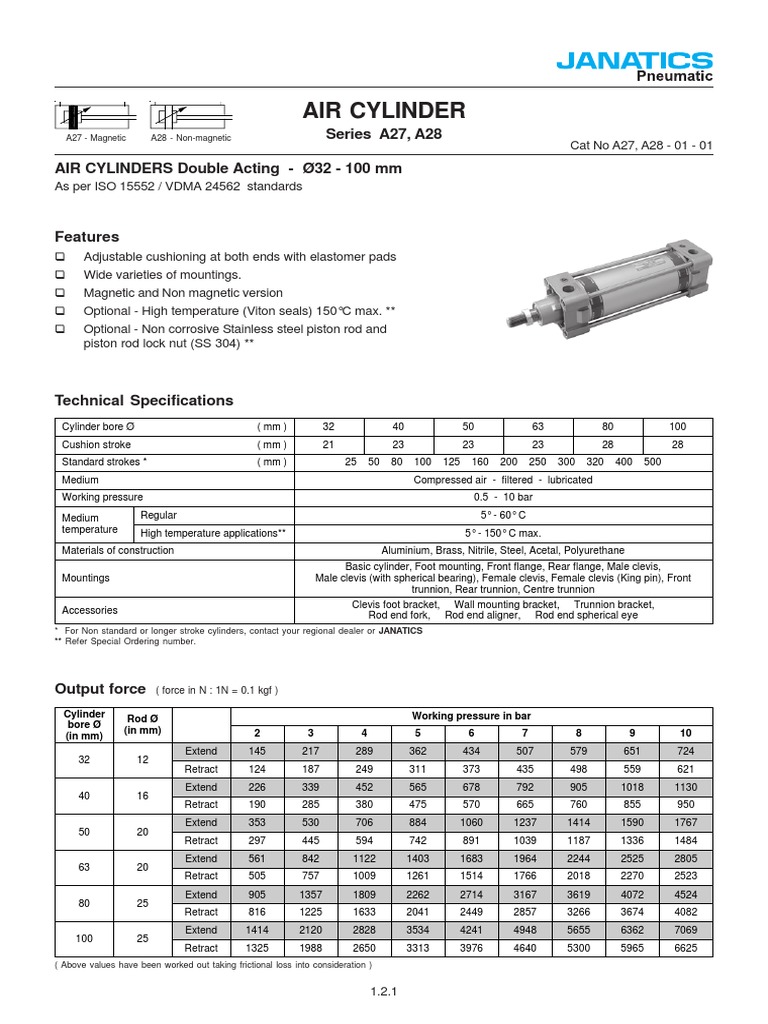 Janatics A27/A28 Air Cylinder Catalogue | PDF | Switch | Mechanical ...