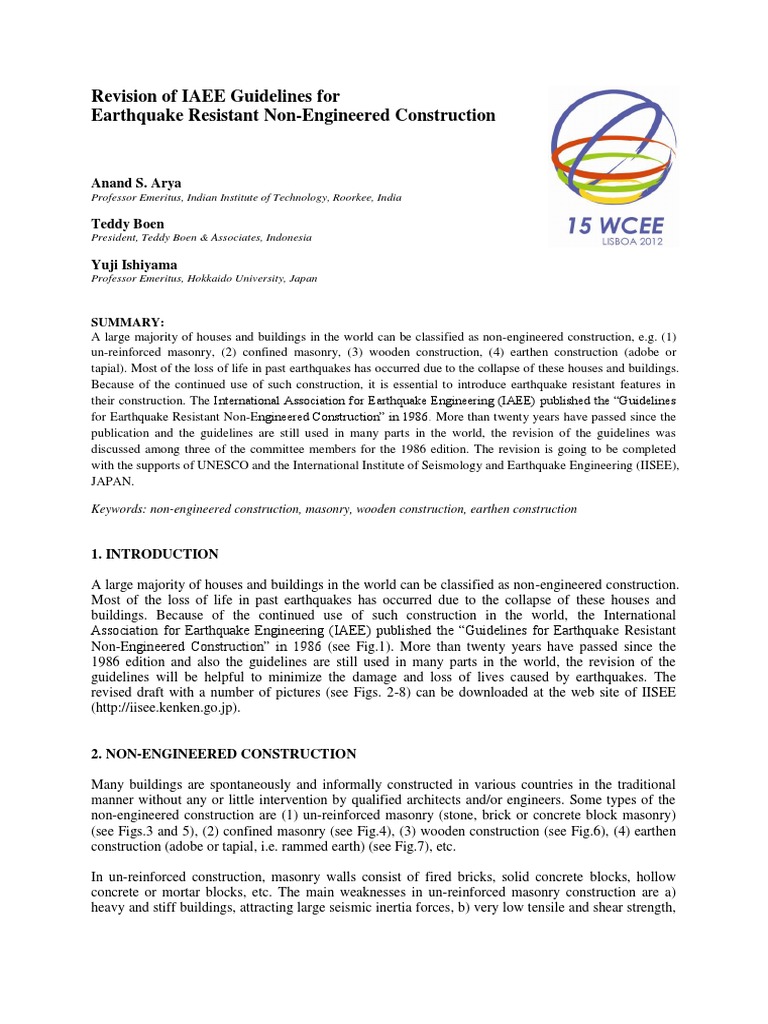 Revision of IAEE Guidelines For Earthquake Resistant Non-Engineered ...