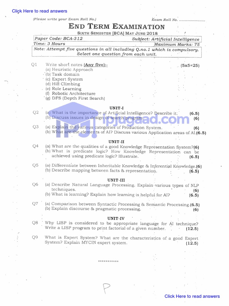 BCA AI Exam Papers 2014-2017 | PDF