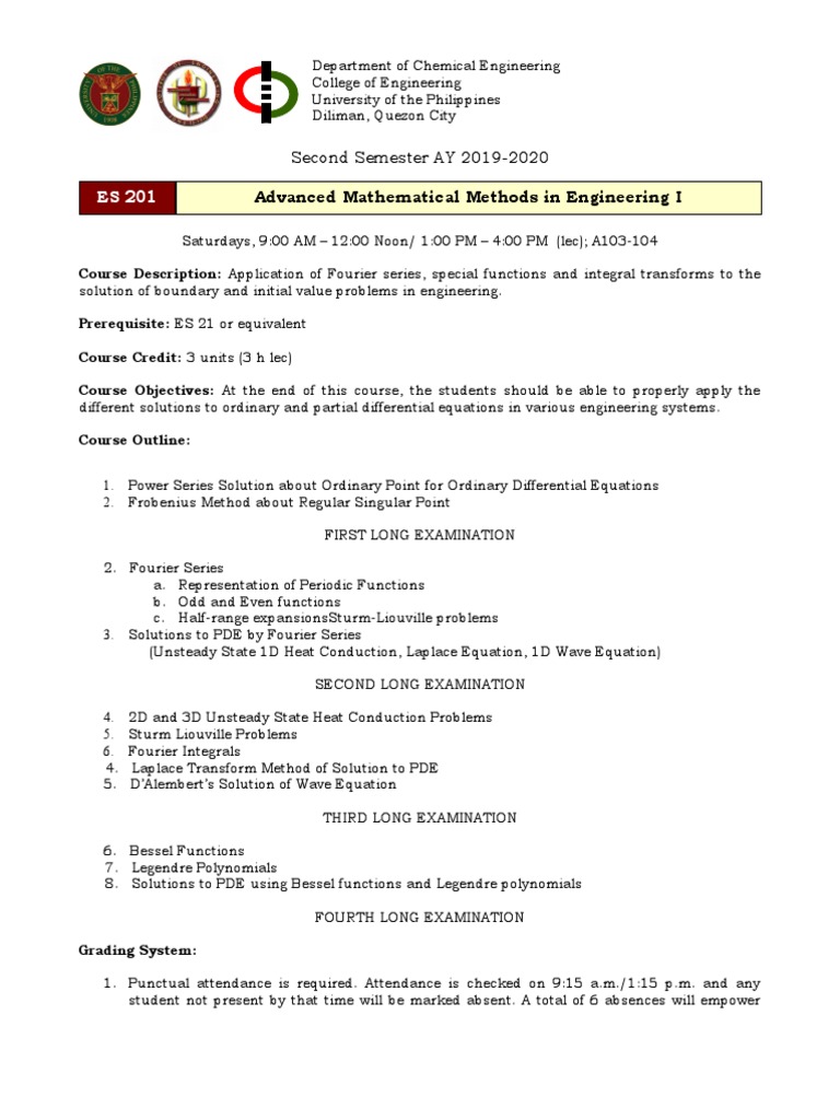 ES 201 Course Syllabusjj1b | PDF | Partial Differential Equation ...
