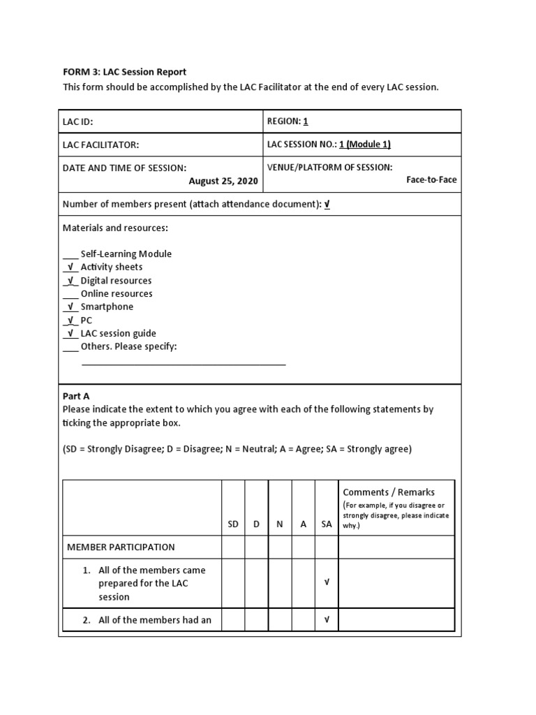 FORM 3: LAC Session Report: Region: 1 LAC SESSION NO.: 1 (Module 1 ...
