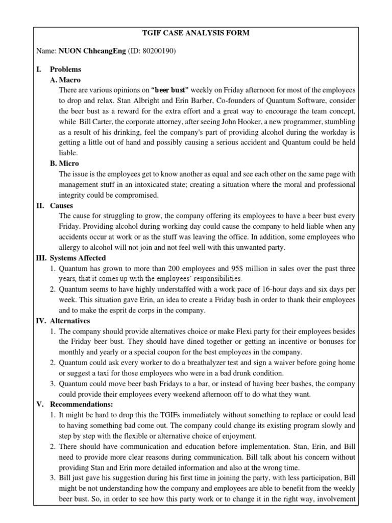 Chheang Eng Nuon - TGIF Case Analysis Form | PDF | Behavioural Sciences ...