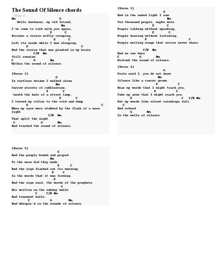 Sounds Of Silence Guitar Chords