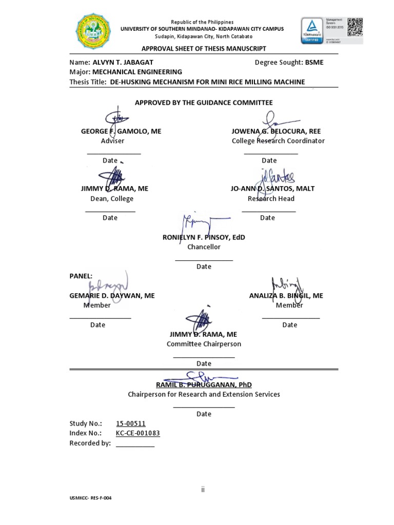 Approved by The Guidance Committee: Approval Sheet of Thesis Manuscript | PDF