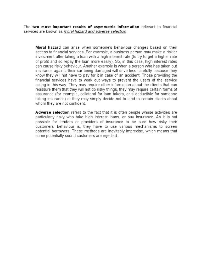 2 Classification of Assymetric Information | PDF