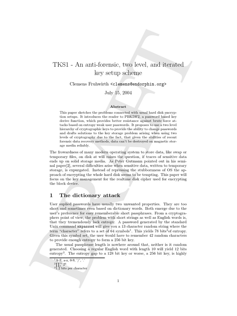 Draft: TKS1 - An Anti-Forensic, Two Level, and Iterated Key Setup ...