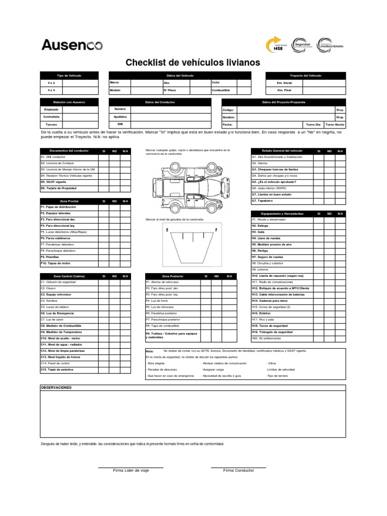APE-0000-ES-HSEFM-0003 Check-List Vehicular (Rev.2019) PDF | PDF ...