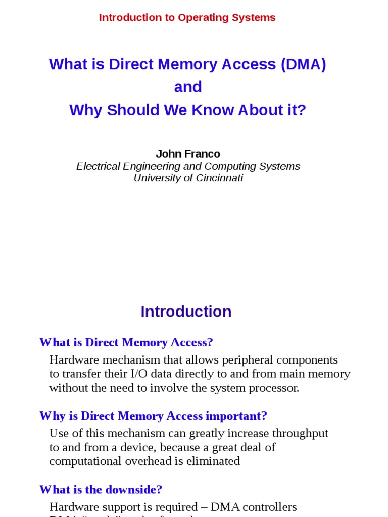 What Is Direct Memory Access (DMA) and Why Should We Know About It? | PDF | Computer Data ...