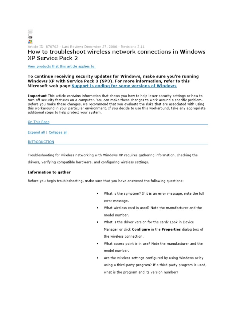 How To Troubleshoot Wireless Network Connections in Windows XP Service ...