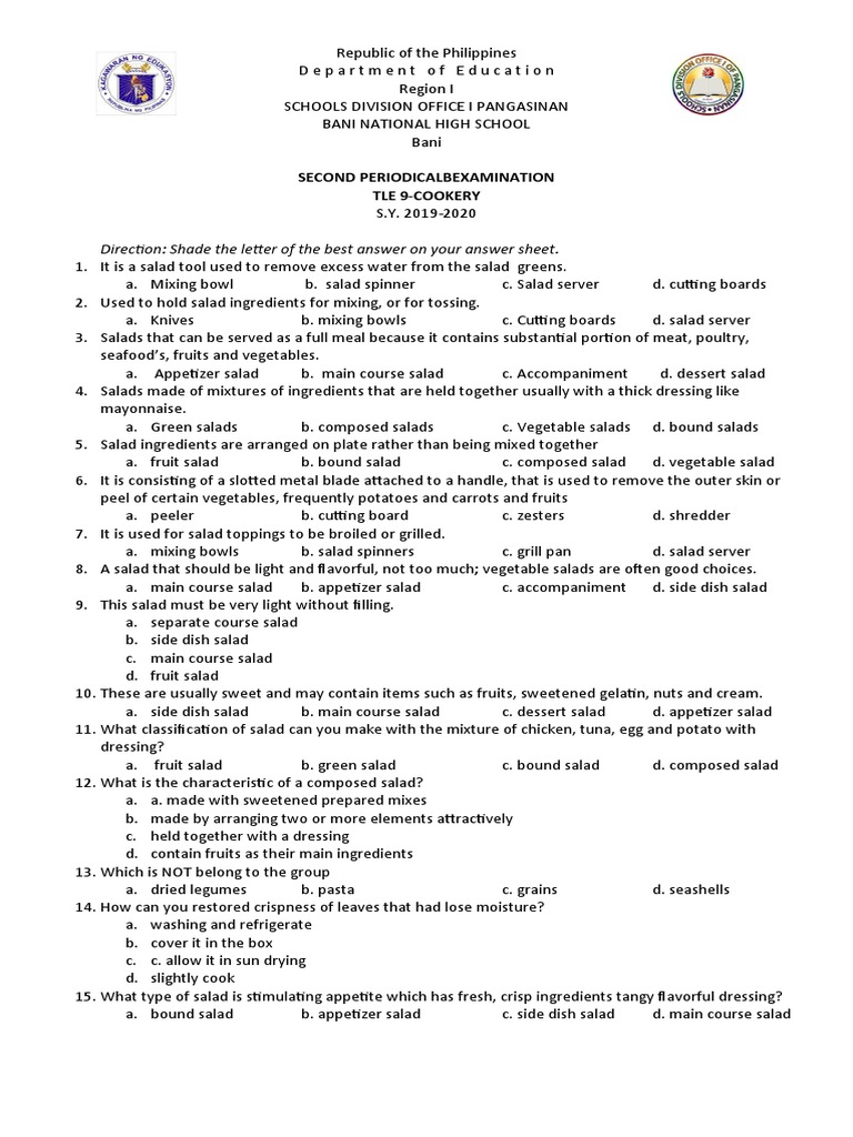 Direction: Shade The Letter of The Best Answer On Your Answer Sheet ...