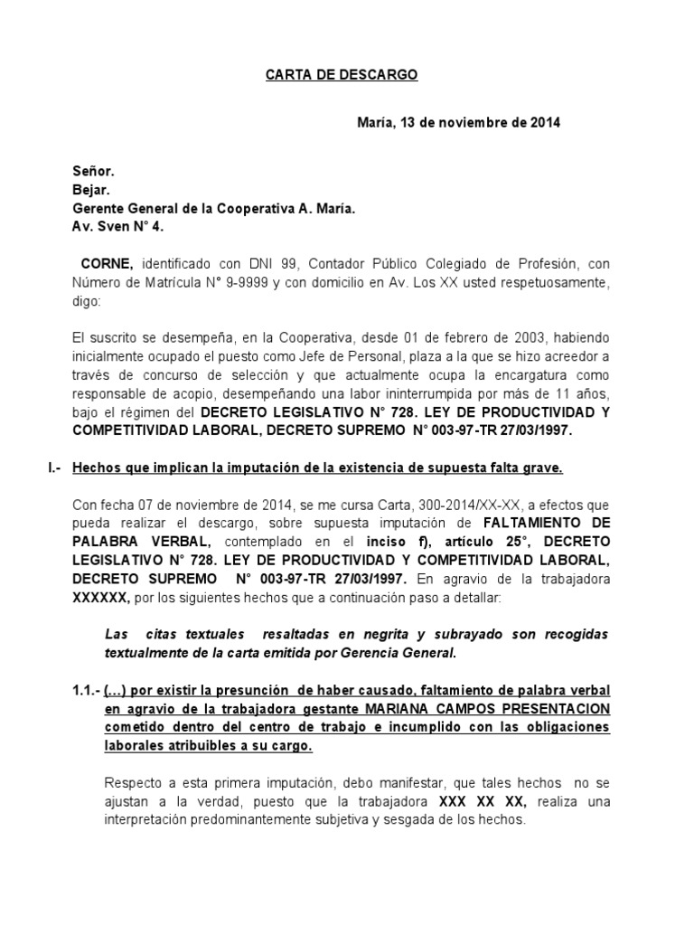 Carta de Descargo | PDF | Conceptos psicologicos | Science