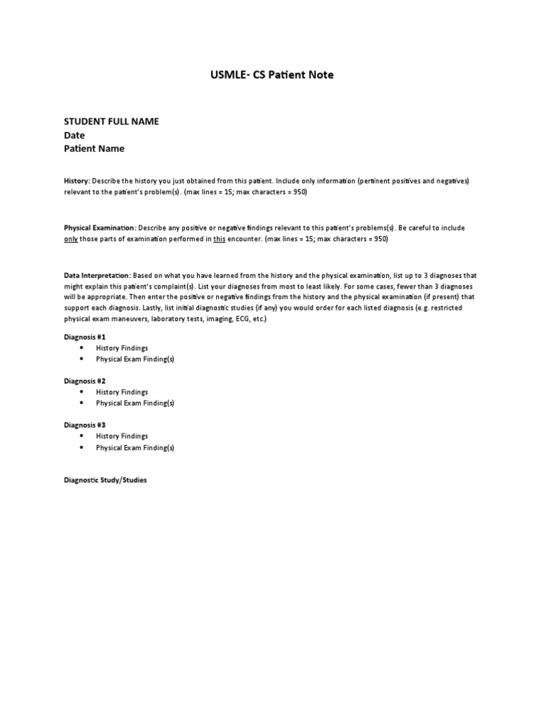 Blank Patient Note Usmle CS | PDF