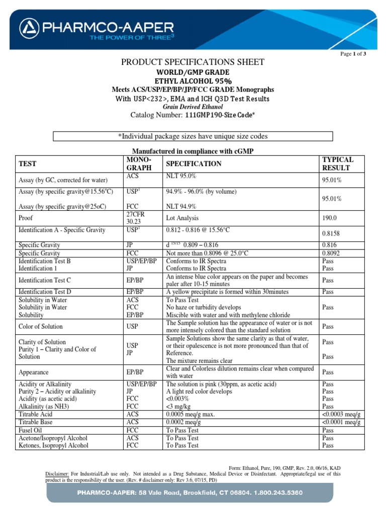 Product Specifications Sheet: With USP, EMA and ICH Q3D Test Results ...
