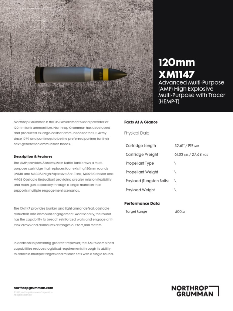 120mm XM1147 PDF | PDF | Ammunition | Tanks