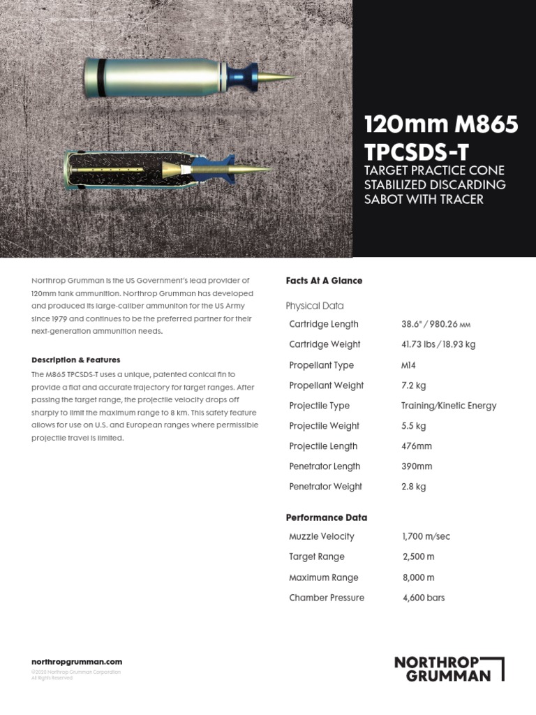 120mm M865 TPCSDS-T: Target Practice Cone Stabilized Discarding Sabot ...