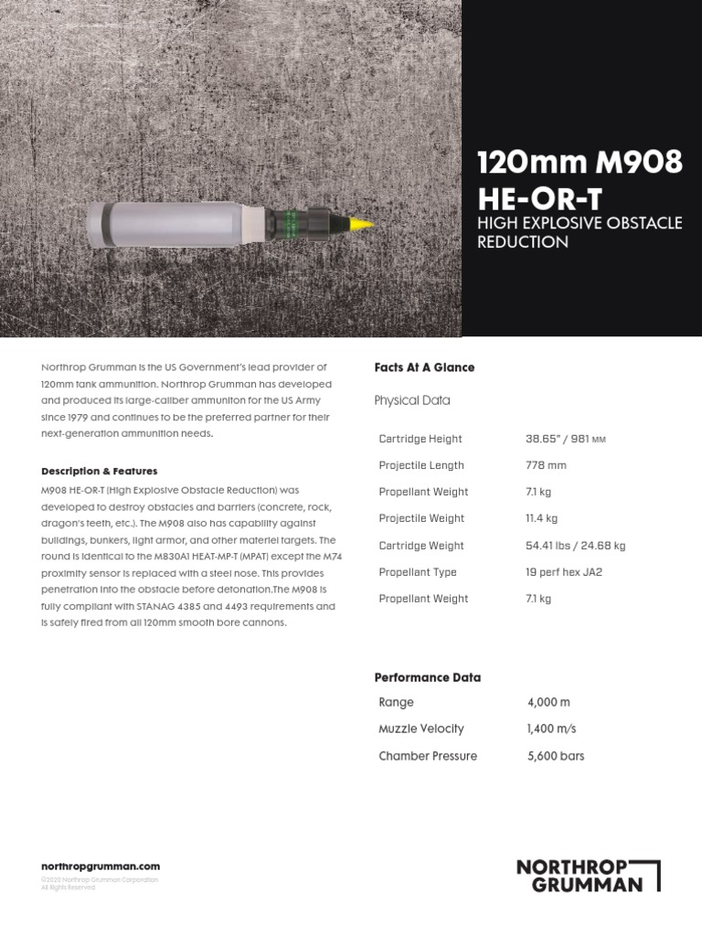 120mm M908 He-Or-T: High Explosive Obstacle Reduction | PDF ...