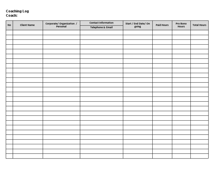 Coaching Log Template