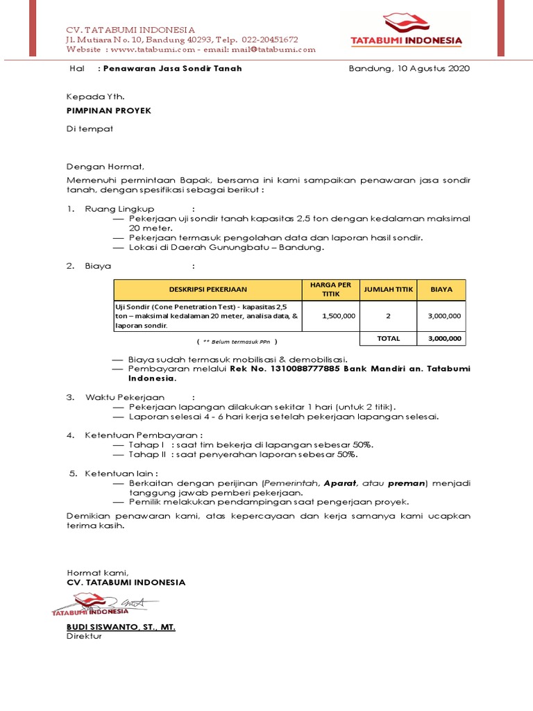 Surat - Penawaran - Sondir - Gunungbatu-Bdg | PDF