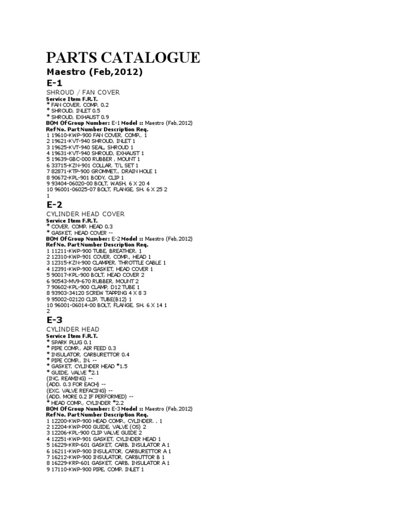 Parts Catalogue: Maestro (Feb, 2012) E-1 | PDF | Propulsion | Screw