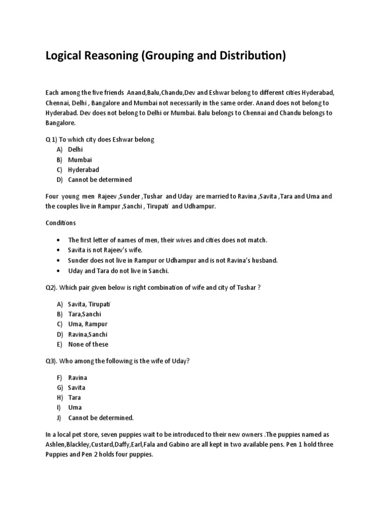 Logical Reasoning (Grouping and Distribution) | PDF