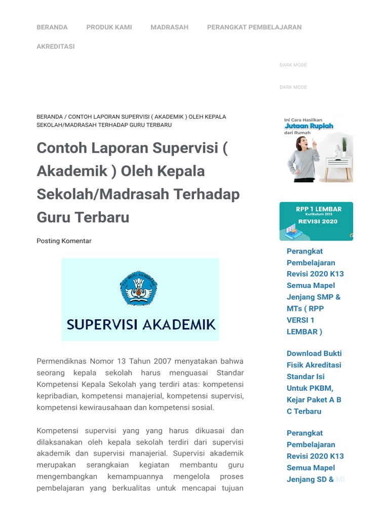 Contoh Laporan Supervisi (Akademik) Oleh Kepala Sekolah - Madrasah ...