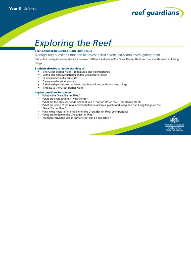 Year 3 Science Exploring The Reef Version 0 | PDF | Coral Reef | Marine ...