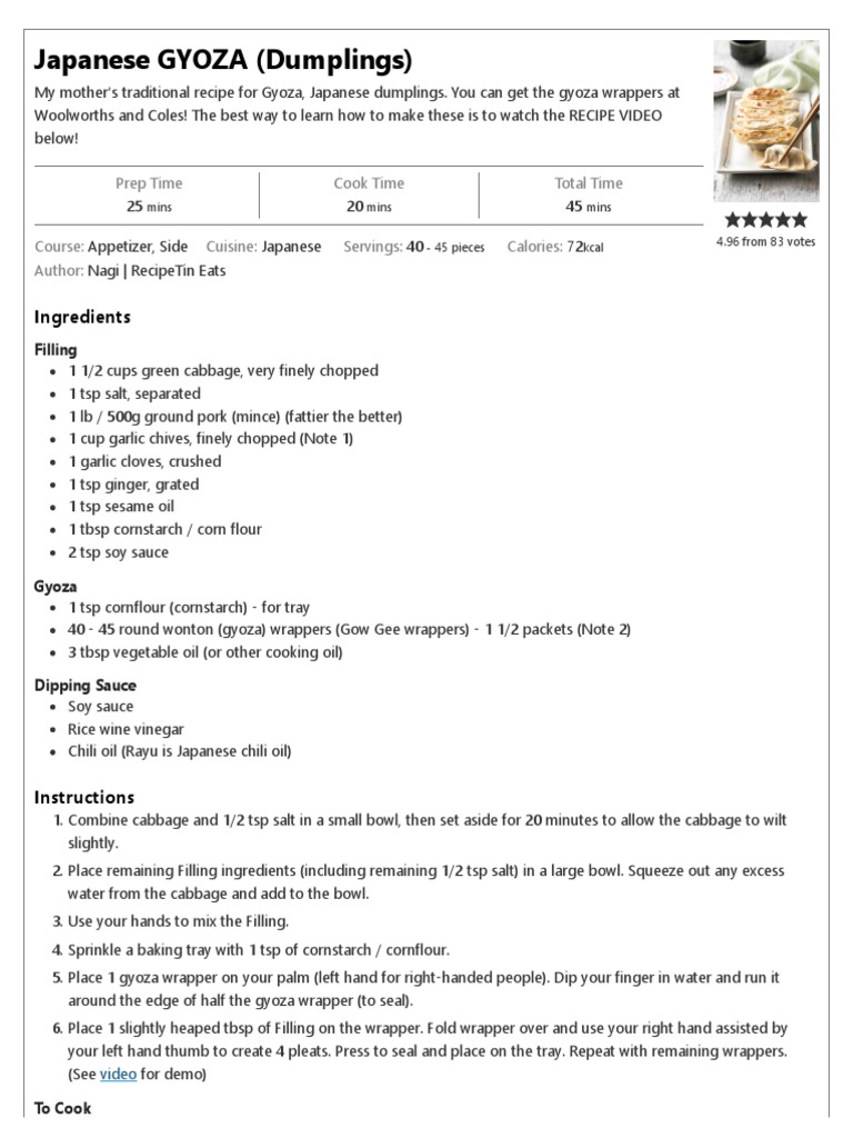 Authentic Japanese Gyoza Recipe | PDF | Dumpling | Foods
