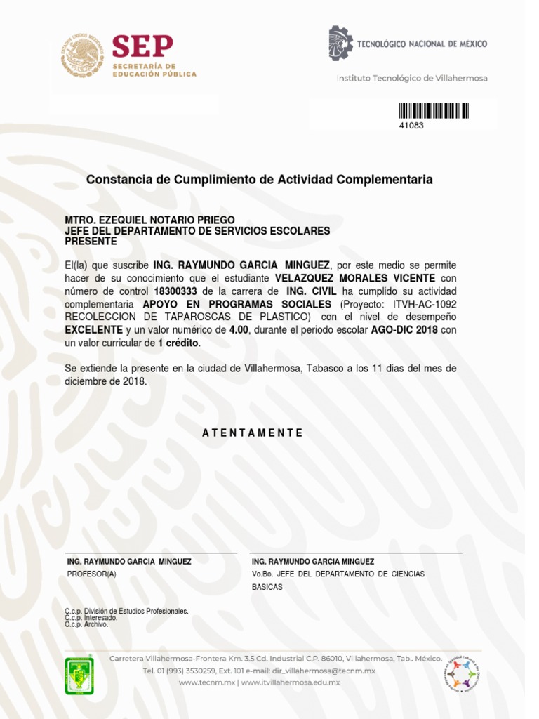 Constancia de Cumplimiento de Actividad Complementaria | PDF