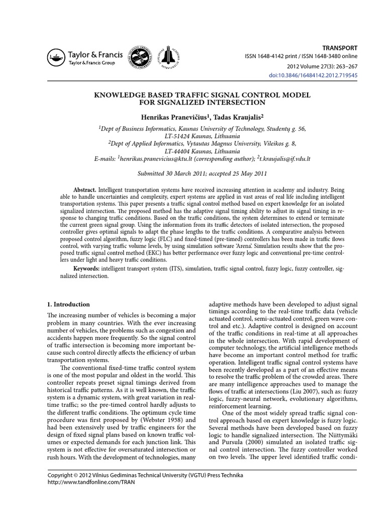 Knowledge Based Traffic Signal Control Model For Signalized Intersection Pdf Traffic Fuzzy