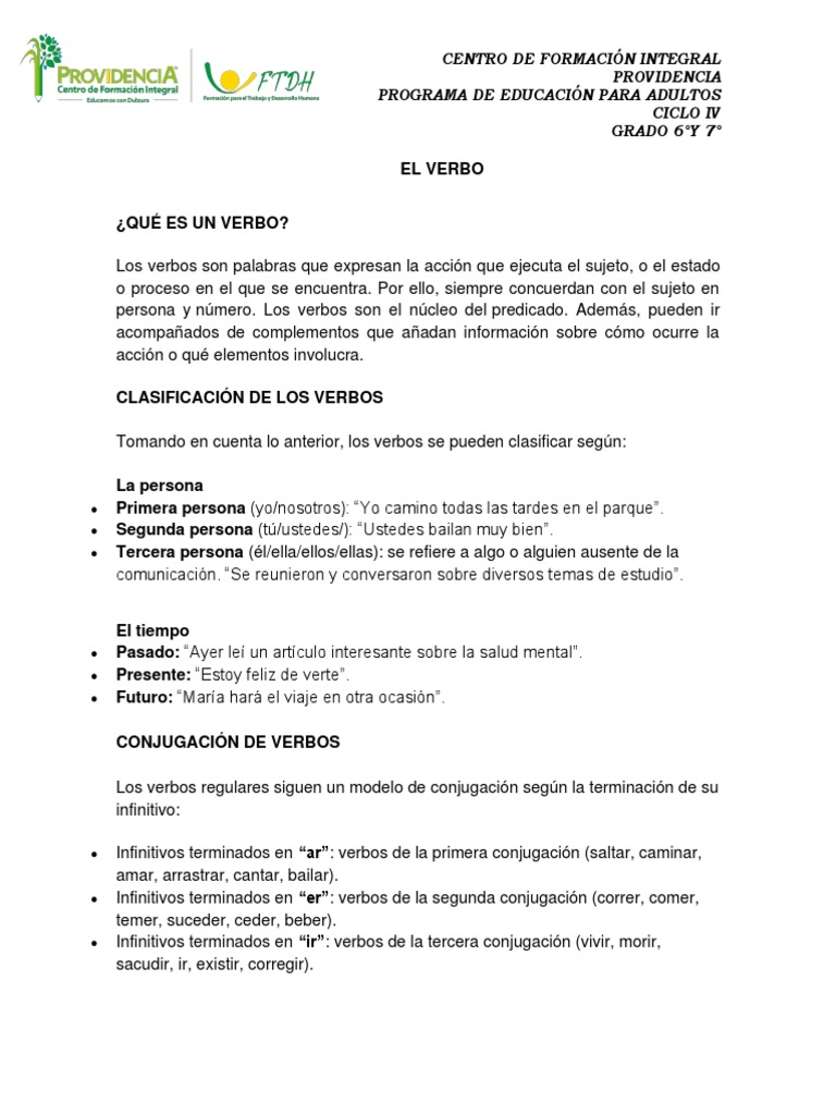 GUIA 3 CASTELLANO III - El Verbo | PDF | Conjugación gramatical | Verbo