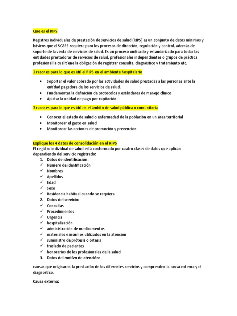 Que Es El Rips | PDF | Diagnostico medico | Hospital